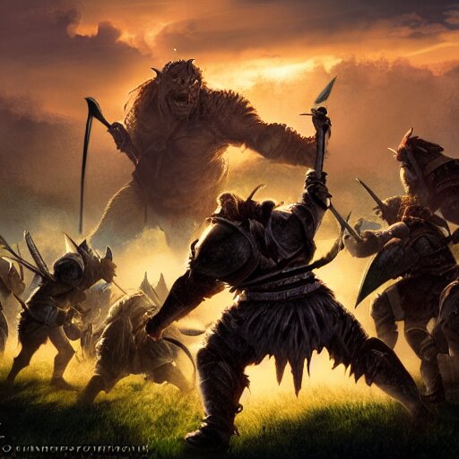 Lexica - A brave knight fighting a horde of orcs, epic battle, dramatic ...