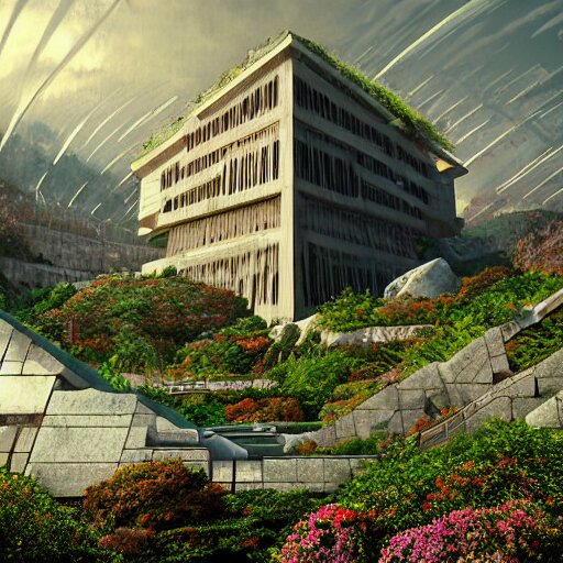 Lexica - Brutalist futuristic Japanese castle, valley of Eden at Dawn ...