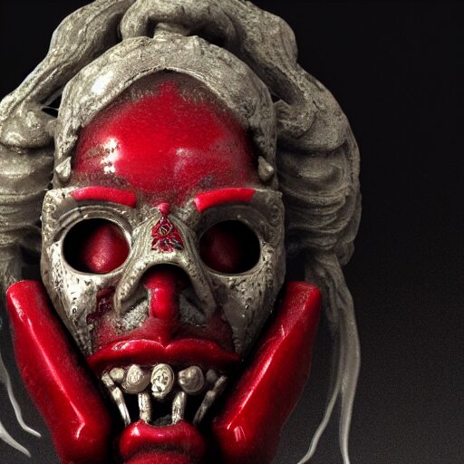 Lexica – Bloody ritual mask, octane render, ornate, red, 3d render