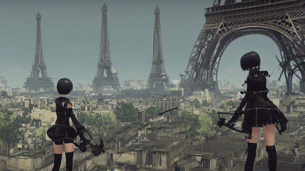 Lexica – Screenshot from Nier Automata, near the Eiffel tower in Paris