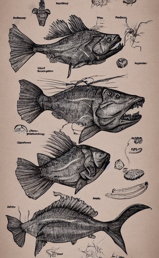Lexica - A page of anglerfish anatomy illustration, highly detailed