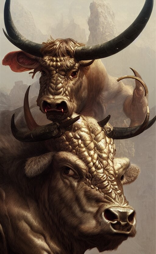 Lexica - A detailed portrait of minotaur, monster half child half bull ...