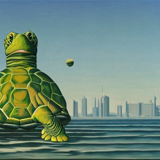 Lexica - Giant turtle with a city in its back by René Magritte ...