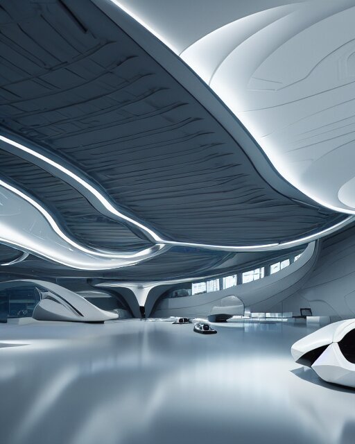 Lexica - Futuristic large exhibition hall designed by Zaha Hadid with ...