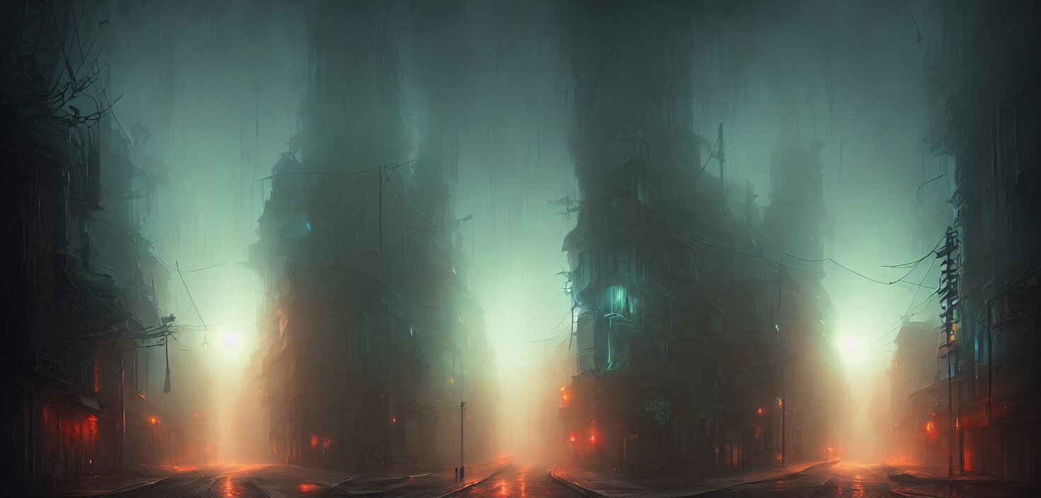 Lexica - Scary future street in the night covered with darkness a ...