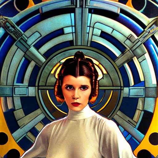 Lexica - Princess leia, 1 9 3 0 s goddess, in front of round, art deco ...