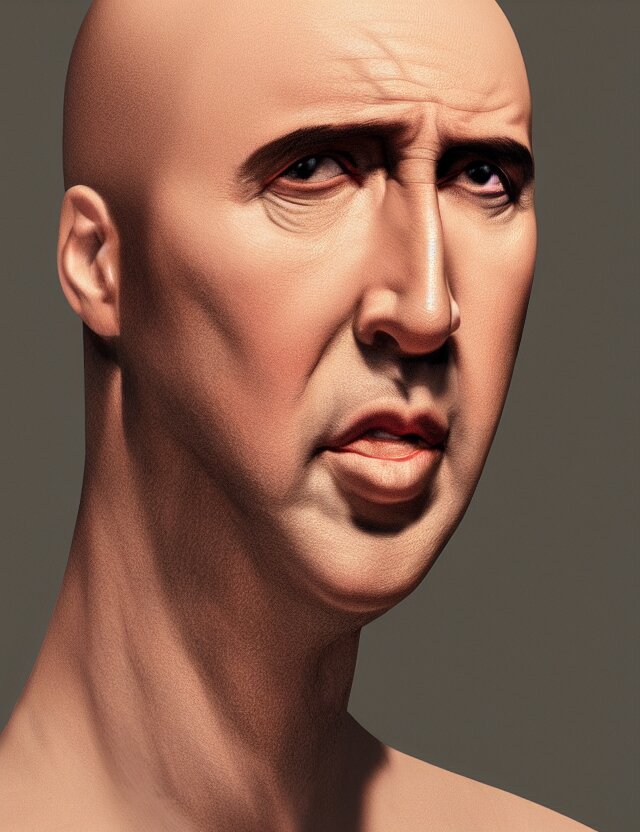 Lexica - Portrait of bald nicolas cage neutral expression face straight ...