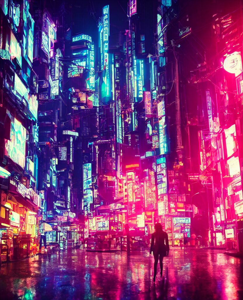 Lexica - Cyberpunk city at night, night clubs and neons, rain, camera ...