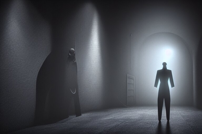 Lexica - Faceless entity in a dark alley terrifyingly staring at camera ...