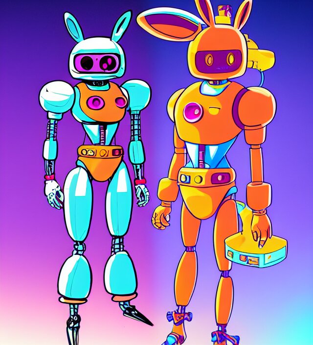 Lexica - Retrowave robot rabbit girl protagonist, animation character ...