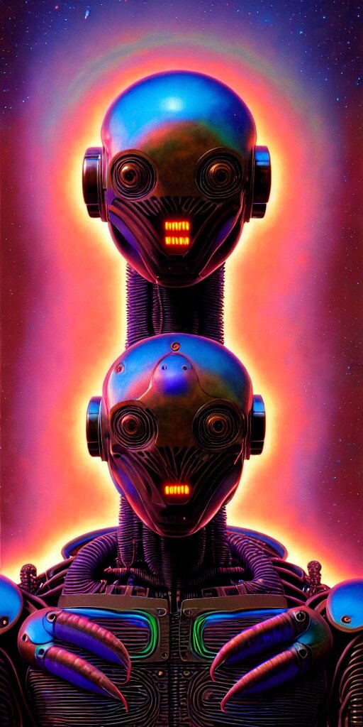 Lexica - Humanoid robot torso, symmetry, faded colors, exotic alien ...