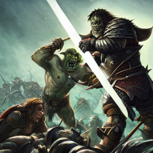 Lexica - A brave knight fighting a horde of orcs, epic battle, dramatic ...