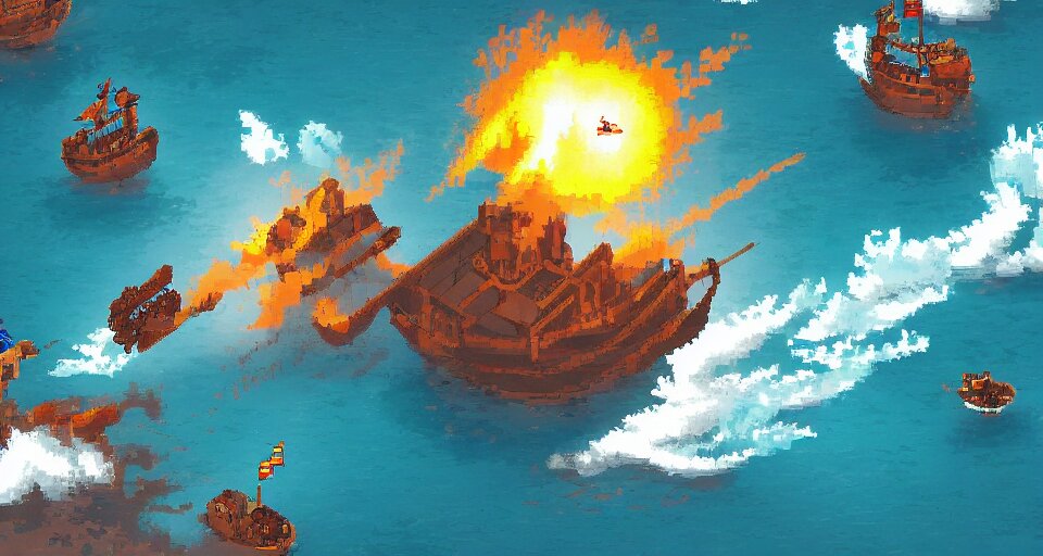 Lexica - Pixelart of a pirates battles in the ocean, volumetric ...