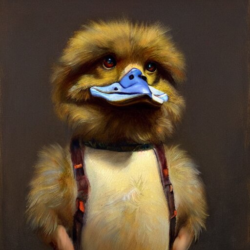 Lexica – A portrait of a furry duck wearing a tshirt and pants, hairy ...