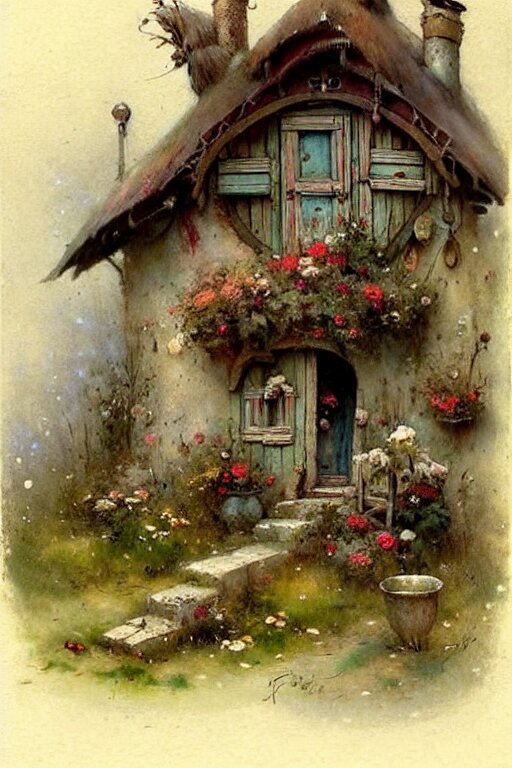 Lexica - (((((1950s fairy tale gypsy cottage . muted colors.))))) by ...