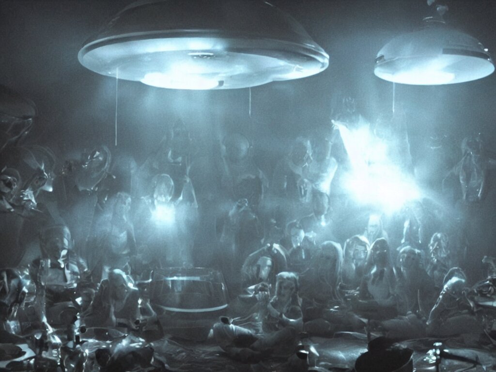 Lexica - A hidden camera shot of aliens having a party inside an ufo ...