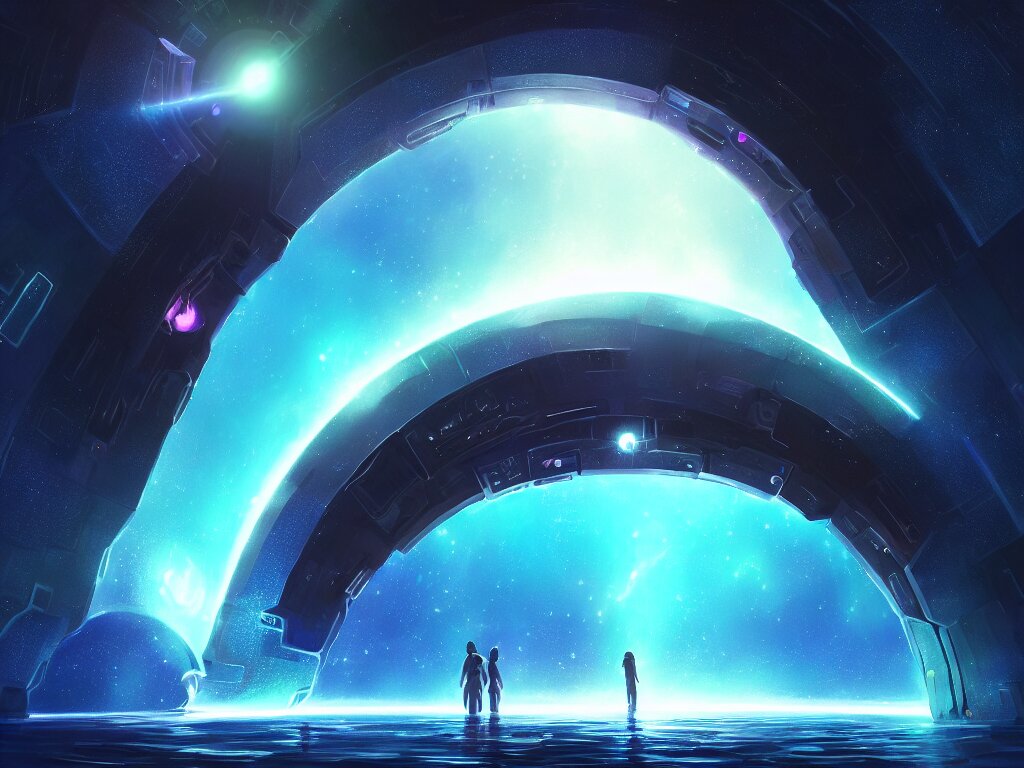 Lexica - Space scene fantasy portal round gate, star sky neon portal ...