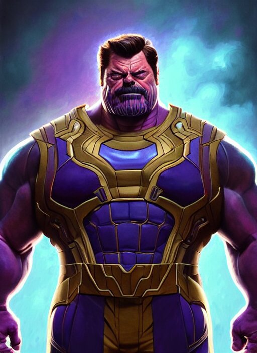 Lexica - Portrait of nick offerman as thanos, muscular! fantasy ...