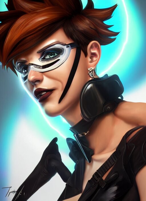 Lexica - Portrait bust digital artwork of tracer overwatch, wearing ...
