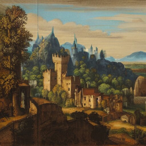 Lexica - Landscape with a medieval gothic castle and a medieval village ...
