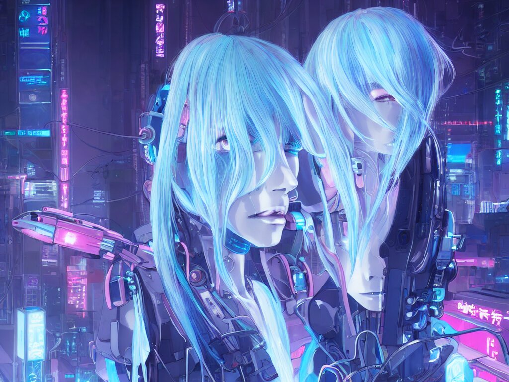 Lexica – Portrait light blue hair anime visual futuristic female cyber ...