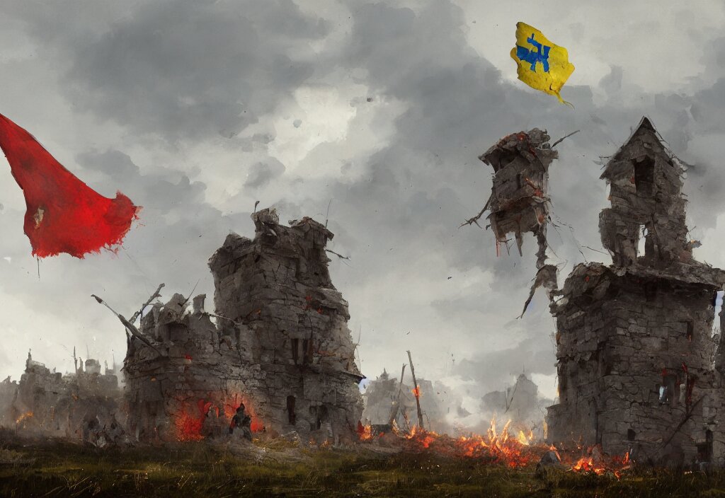 Lexica - A small ruined stronghold with a burning swedish flag hanging ...