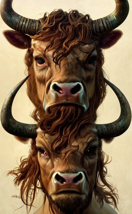 Lexica - A detailed portrait of minotaur, monster half child half bull ...