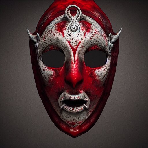 Lexica – Bloody ritual mask, octane render, ornate, red, 3d render