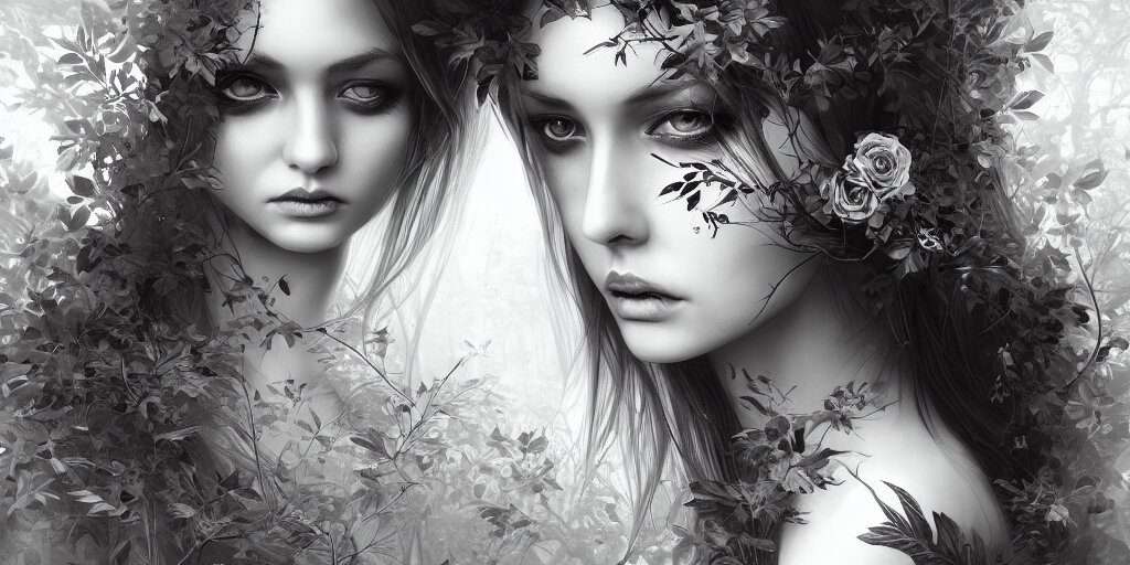 Lexica - Intricate foliage gothic beauty double exposure portrait ...