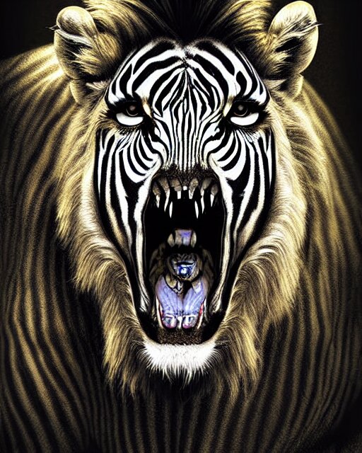 Lexica - A Zombie Zebra eating a lion digital illustration design by ...