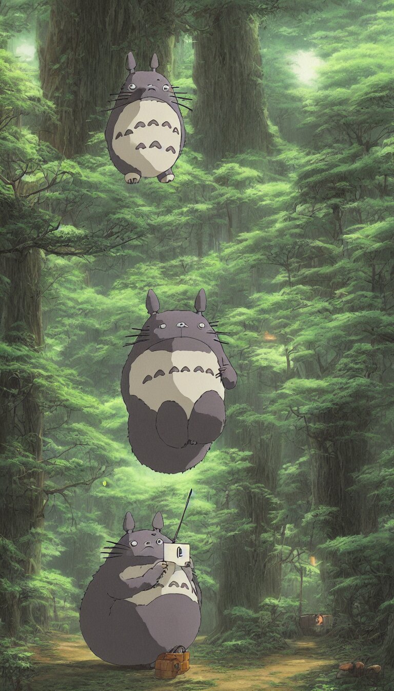 Lexica - Illustration of totoro holding a large film camera, studio ...