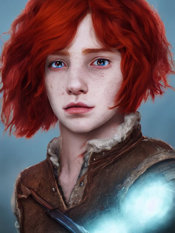 Lexica - Portrait art of red - haired halfling bard 2 1 year old ...