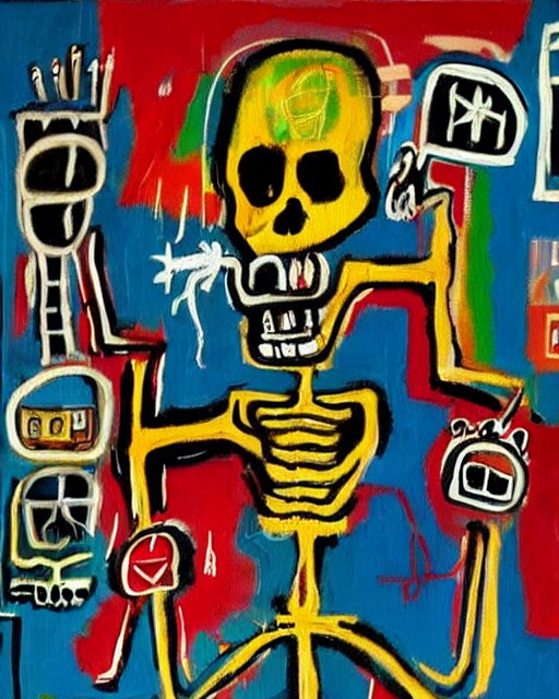 Lexica - Oil neo expressionism painting of skull skeleton playing video ...