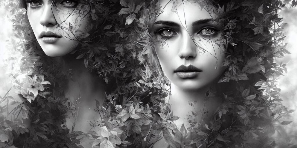 Lexica - Intricate foliage gothic beauty double exposure portrait ...