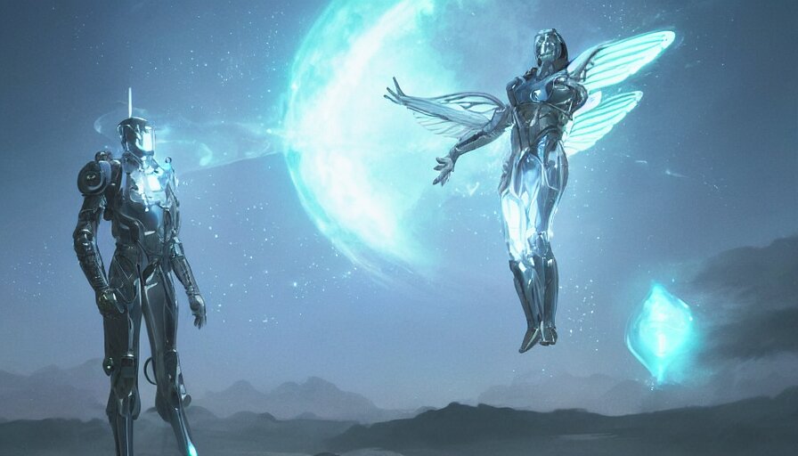 Lexica - Full body, celestial confident human in futuristic armor, blue ...