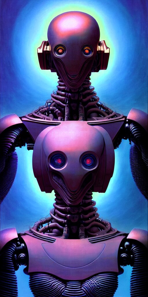 Lexica - Humanoid robot torso, symmetry, faded colors, exotic alien ...