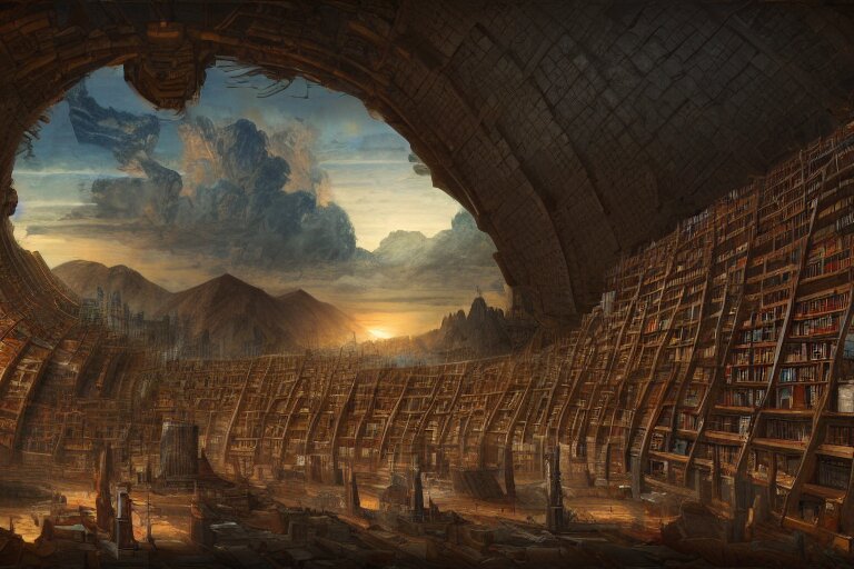 Lexica - The library of babel, digital painting, mixed media, trending ...