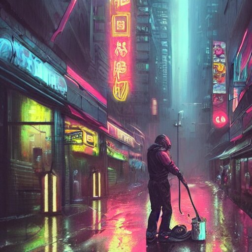 Lexica - Man taking out trash near the crowded street of a cyberpunk ...