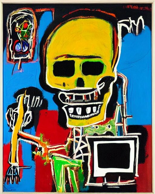 Lexica - Oil neo expressionism painting of skull skeleton playing video ...