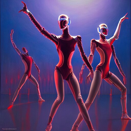 Lexica - Synthetic cyborg dancing ballet, cold colours, sharp textures ...