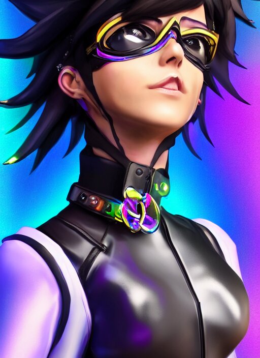 Lexica - Portrait bust digital artwork of tracer overwatch, wearing ...