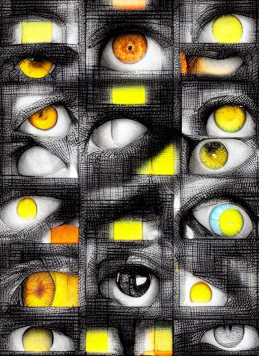 Lexica - Grid montage of cube shaped eyes cubes, square shaped black ...