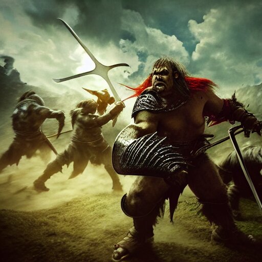 Lexica - A brave knight fighting a horde of orcs, epic battle, dramatic ...