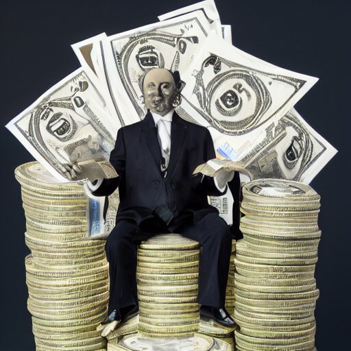 Lexica - A greedy man, sitting on a throne of money, studio photography ...