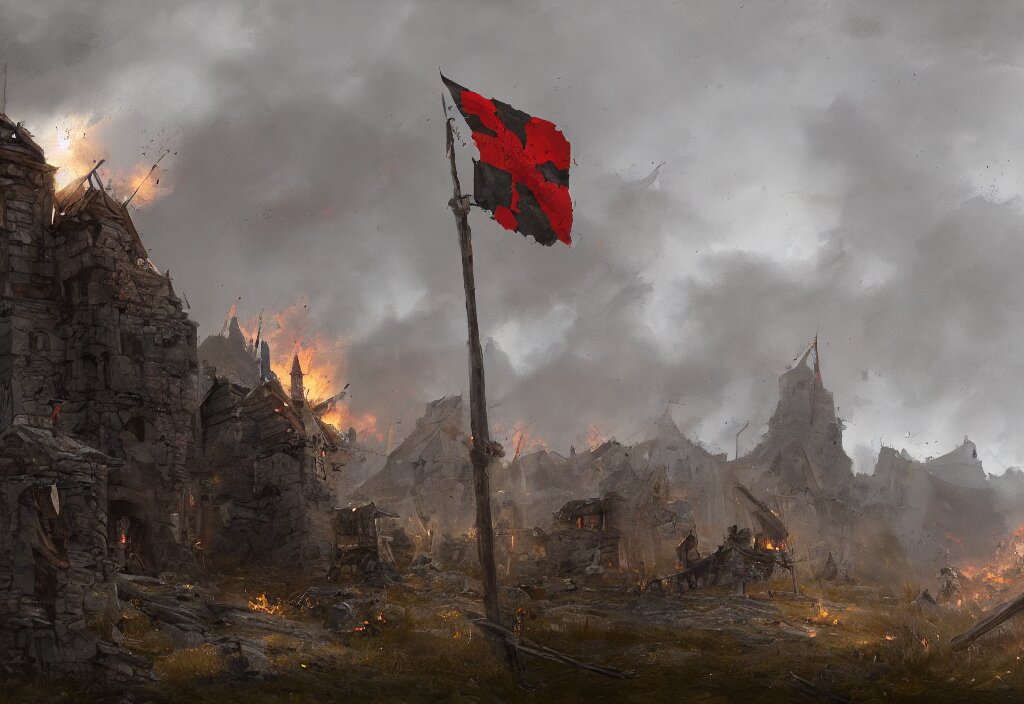 Lexica - A small ruined stronghold with a burning swedish flag hanging ...