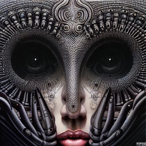 Lexica – Ultra realist intricate painting of gothic female alien, curvy, black scales on face ...