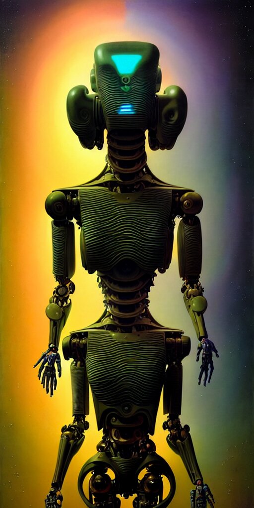 Lexica - Humanoid robot torso, symmetry, faded colors, exotic alien ...