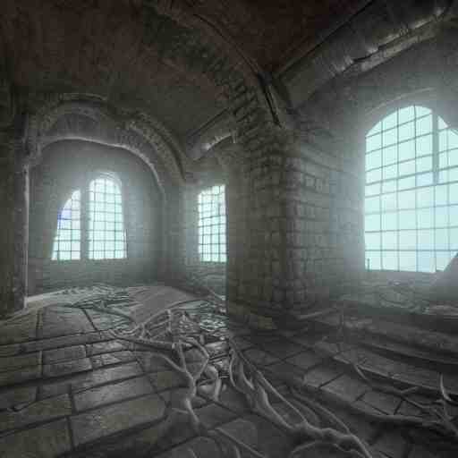 interior architecture from quake, lovecraftian, liminal space, u ...