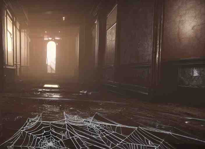 large spider web infested hallway in destiny 2, liminal, dark, d ...