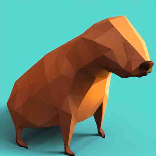 low polygon render of a capybara on a white backround, isometric ...